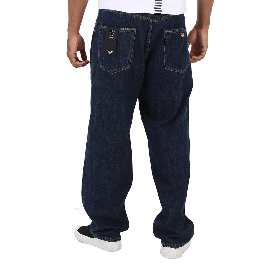 Emporio Armani Men's Dark Blue Hemp-Blend J73 Loose-Fit Denim Jeans ...