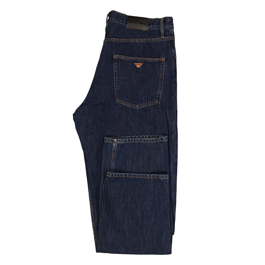 Emporio Armani Men's Dark Blue Hemp-Blend J73 Loose-Fit Denim Jeans ...