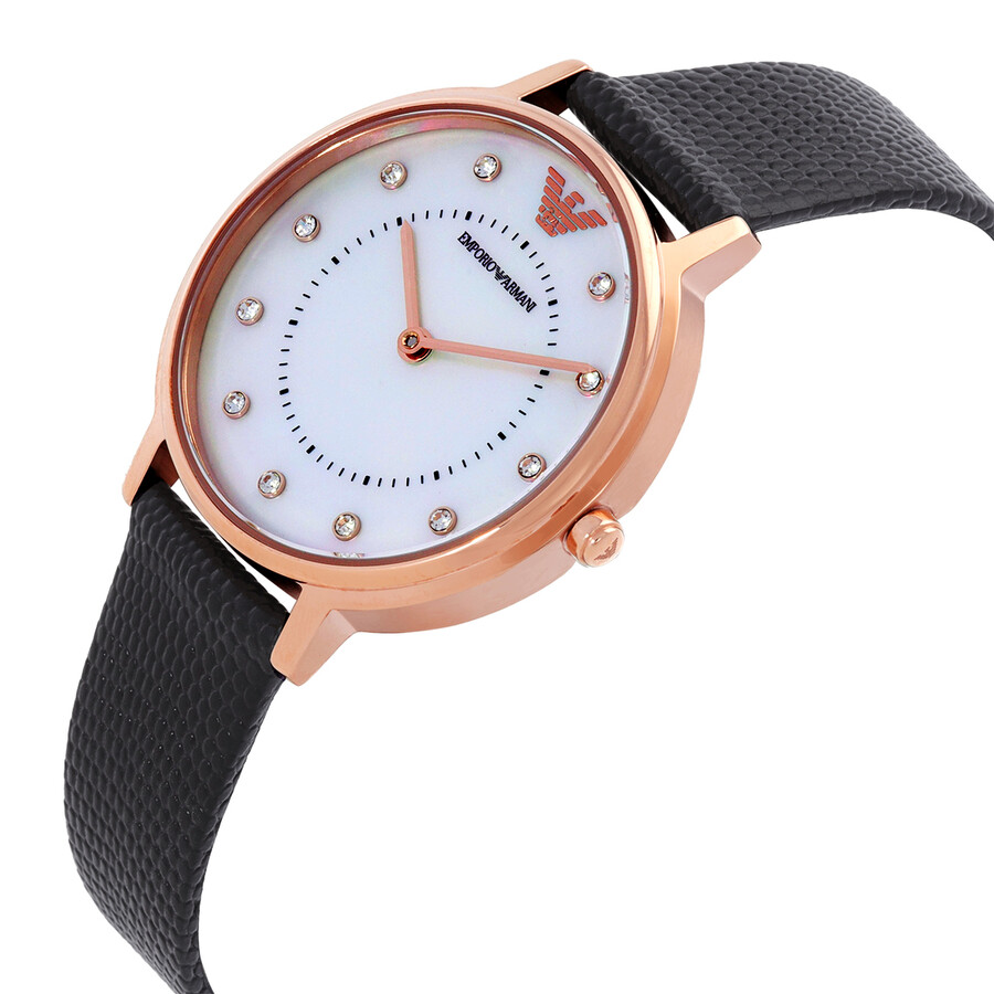 Emporio Armani Quartz Crystal White Mother of Pearl Dial Ladies Watch ...