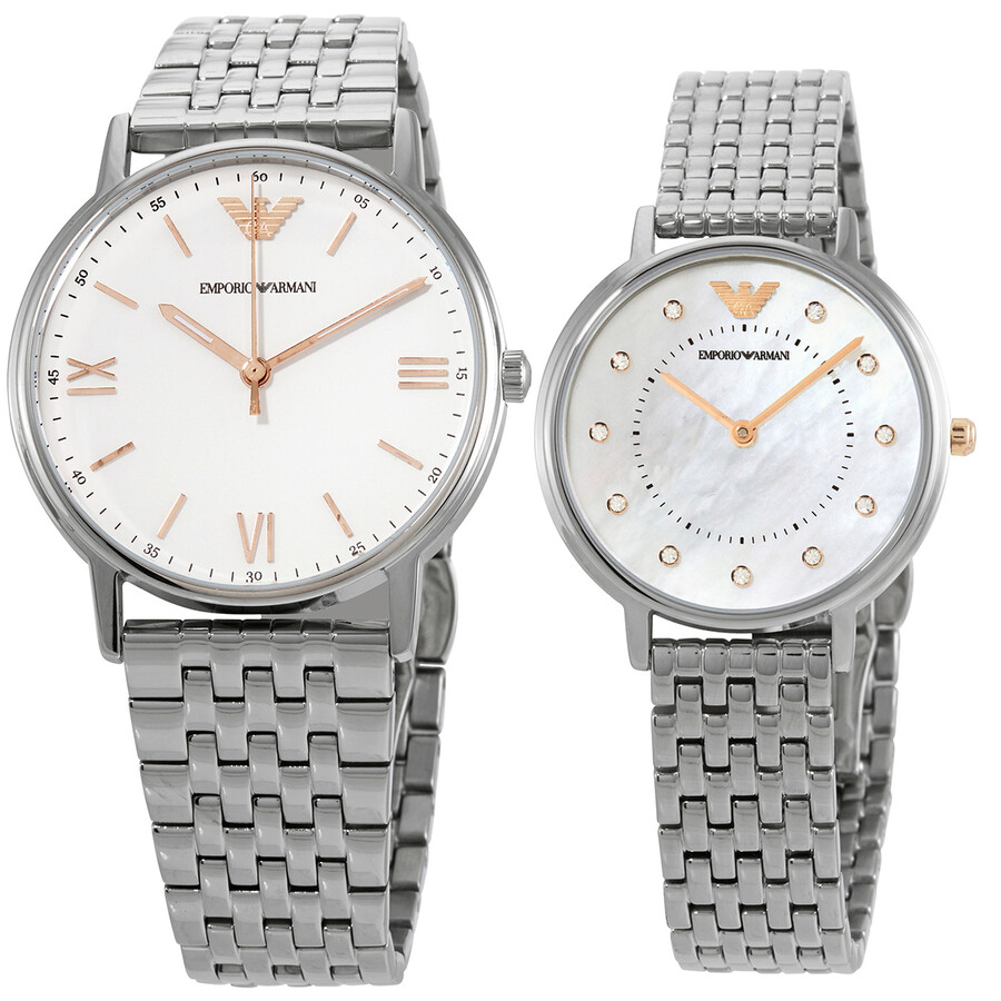 Emporio Armani Silver Dial Men and Ladies Watch Set AR80014 ...