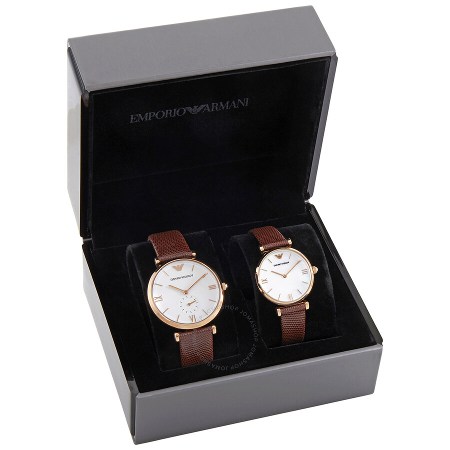 Emporio Armani White Dial Men's and Ladies Watch Set AR9042 ...
