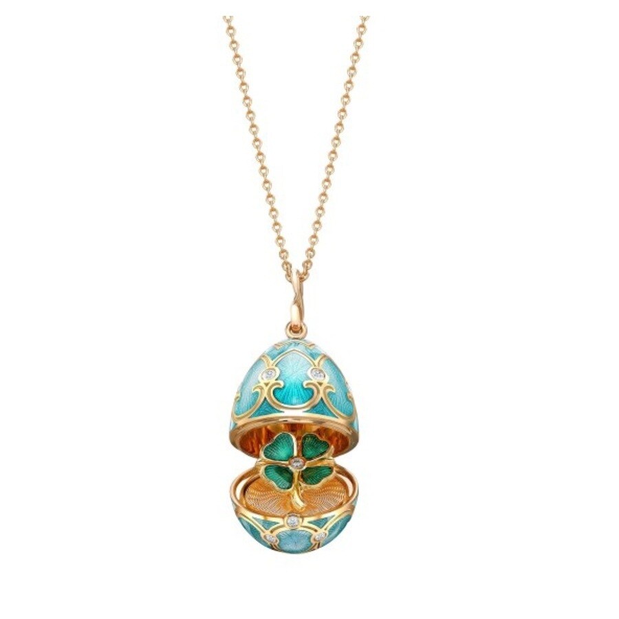 Faberge Fabergé Yellow Gold Turquoise Guilloché Enamel Clover Surprise ...