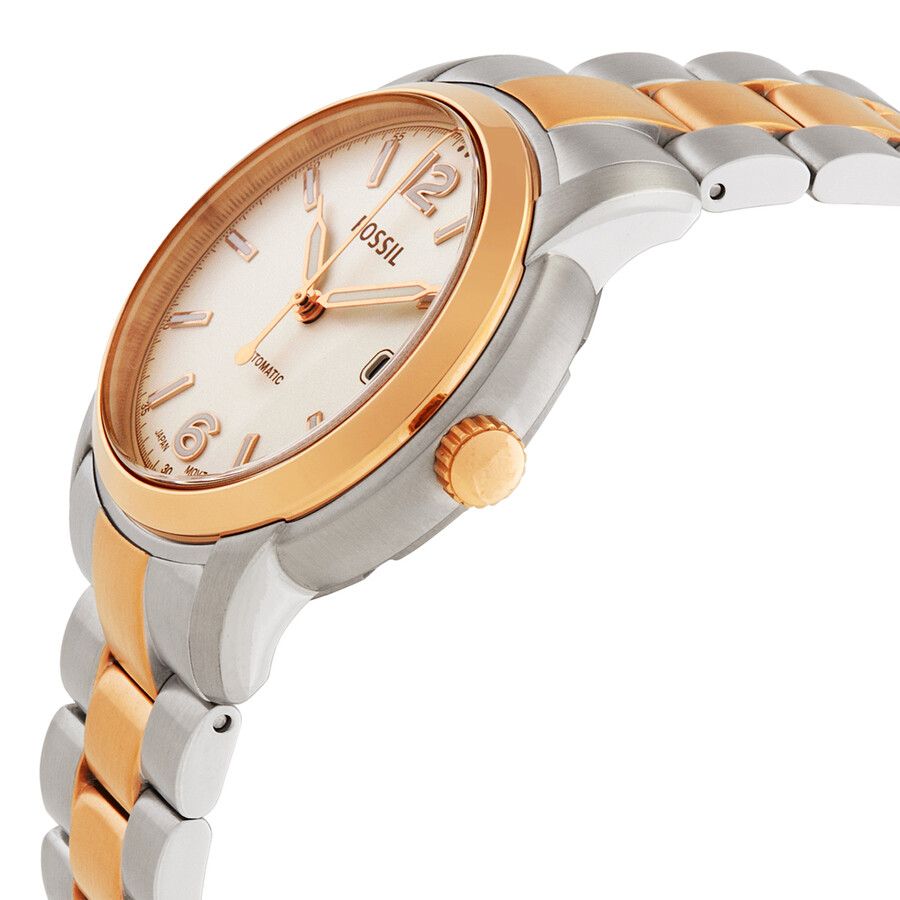 Fossil Heritage Automatic Silver Dial Two-Tone Unisex Watch ME3227 ...