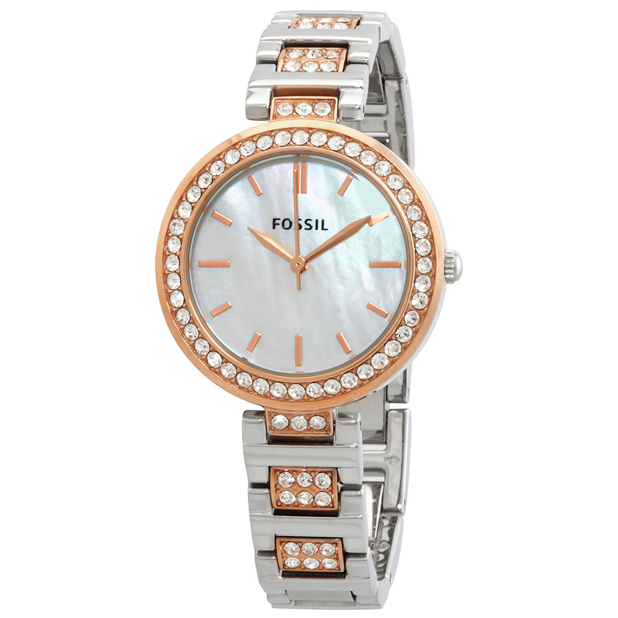 Fossil Karli Quartz Crystal Mother of Pearl Dial Ladies Watch BQ3337 4053858981195 - Watches ...