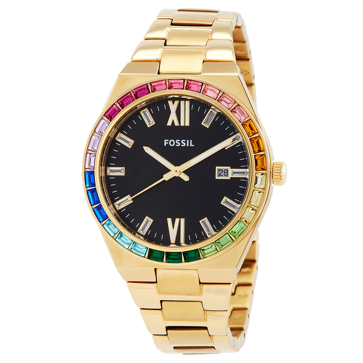Fossil Scarlette Quartz Crystal Black Dial Ladies Watch and Topring Box ...