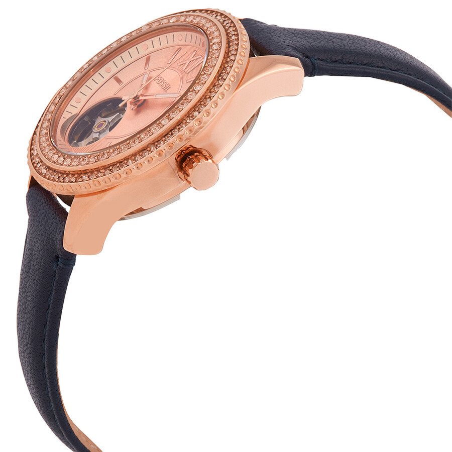 Fossil Stella Automatic Crystal Rose Gold Dial Ladies Watch ME3212 ...