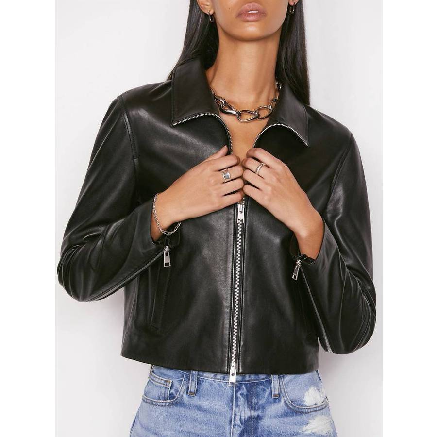 Frame Ladies Exposed Zip Leather Jacket Noir 53666-Noir - Apparel ...