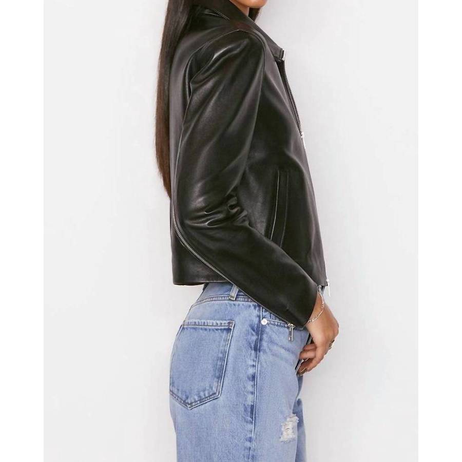 Frame Ladies Exposed Zip Leather Jacket Noir 53666-Noir - Apparel ...