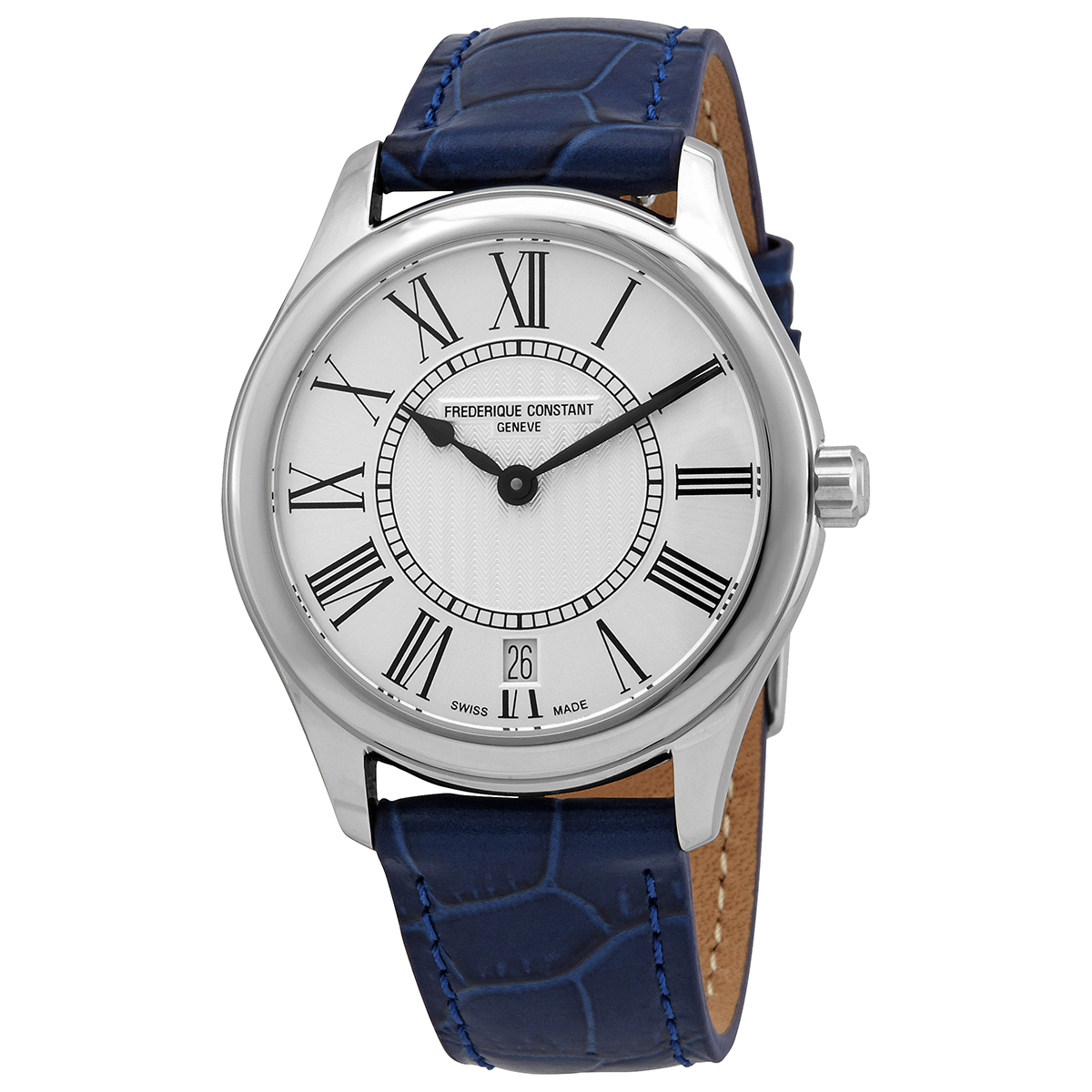 Frederique Constant Classics Silver Dial Blue Leather Ladies Watch FC ...