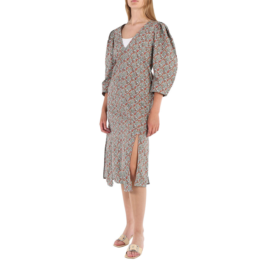 Ganni Ladies Placid Blue Floral Print Midi Dress, Brand Size 42 (US Size 8) F6564 - Apparel ...