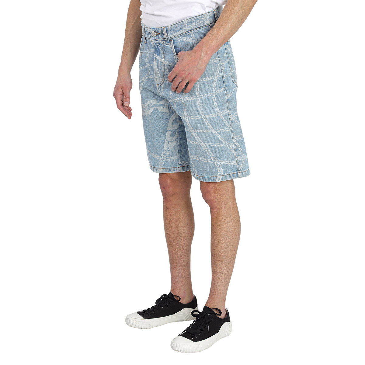 Gcds Men's New Light Blue Chain-print Denim Shorts, Wiast Size 32 ...