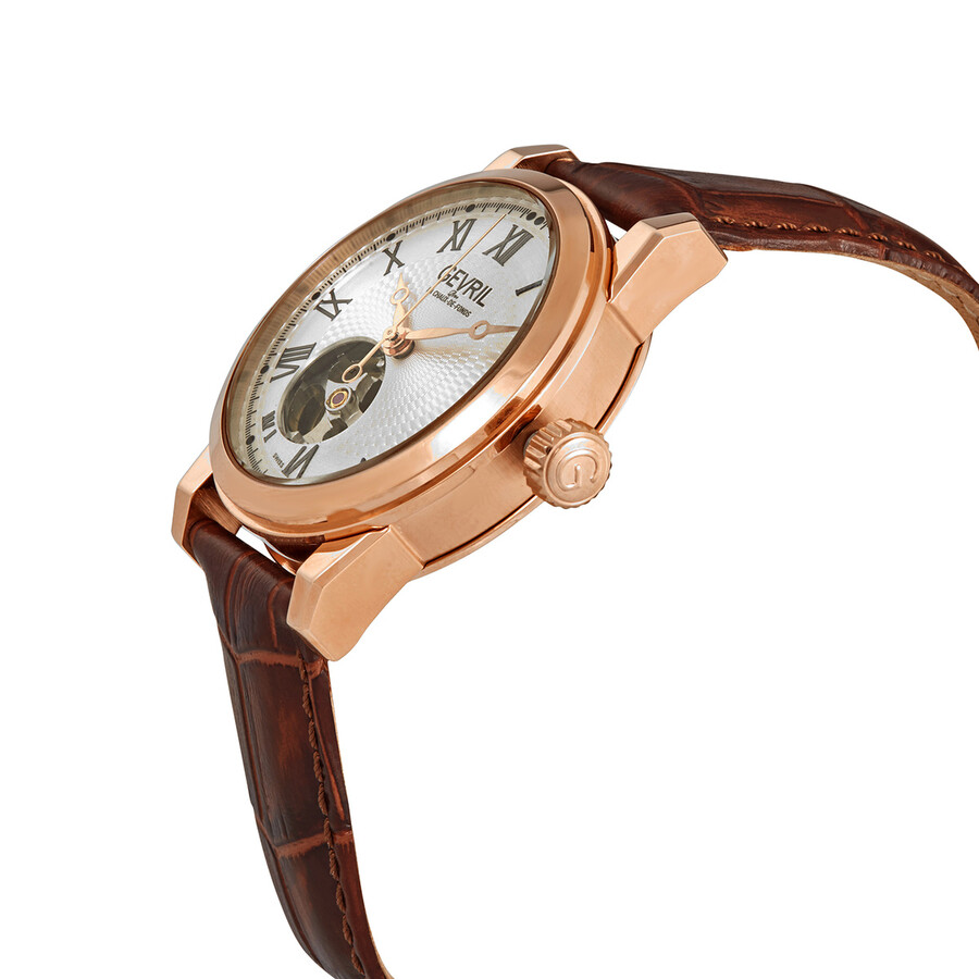 Gevril Madison Automatic Silver Dial Brown Leather Men's Watch 2587 ...