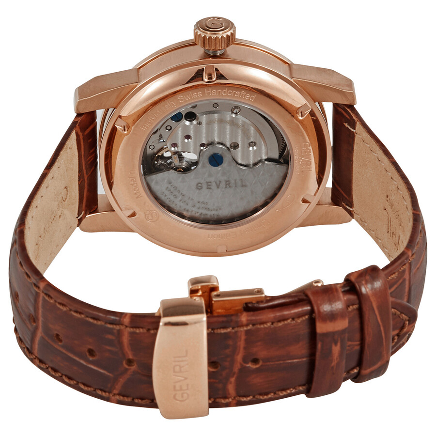Gevril Madison Automatic Silver Dial Brown Leather Men's Watch 2587 ...