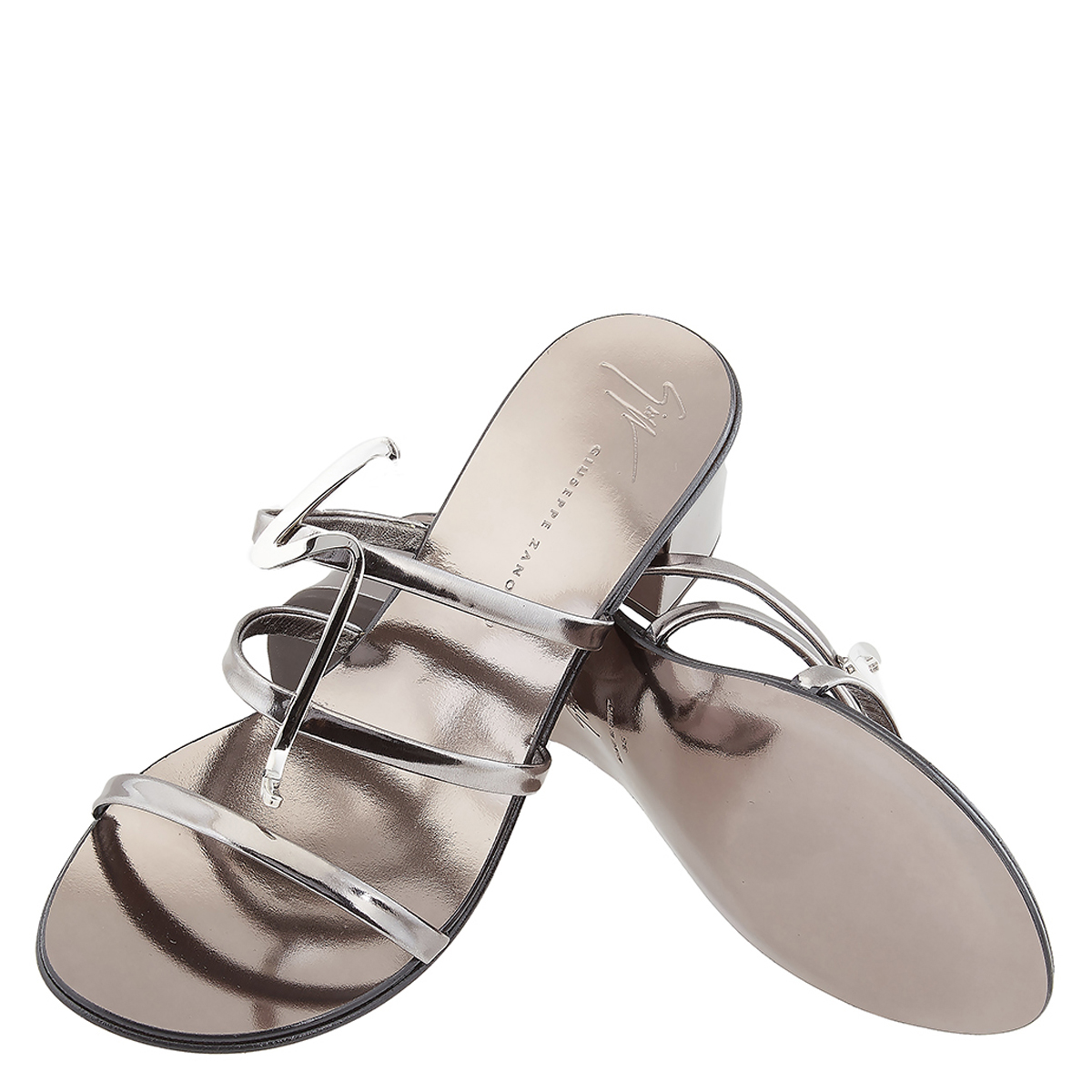 Giuseppe Zanotti Ladies Antracite Block-Heel Logo Sandals, Brand Size ...