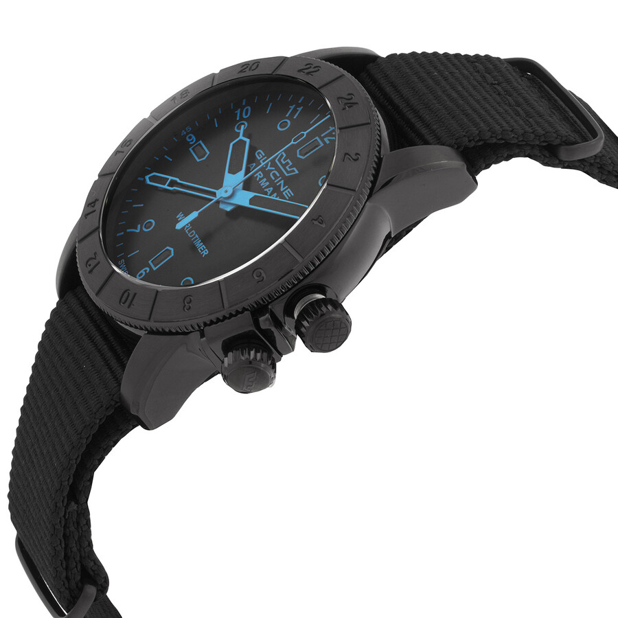 Glycine Airman Contemporary Worldtimer GMT Quartz Black Dial Men's ...