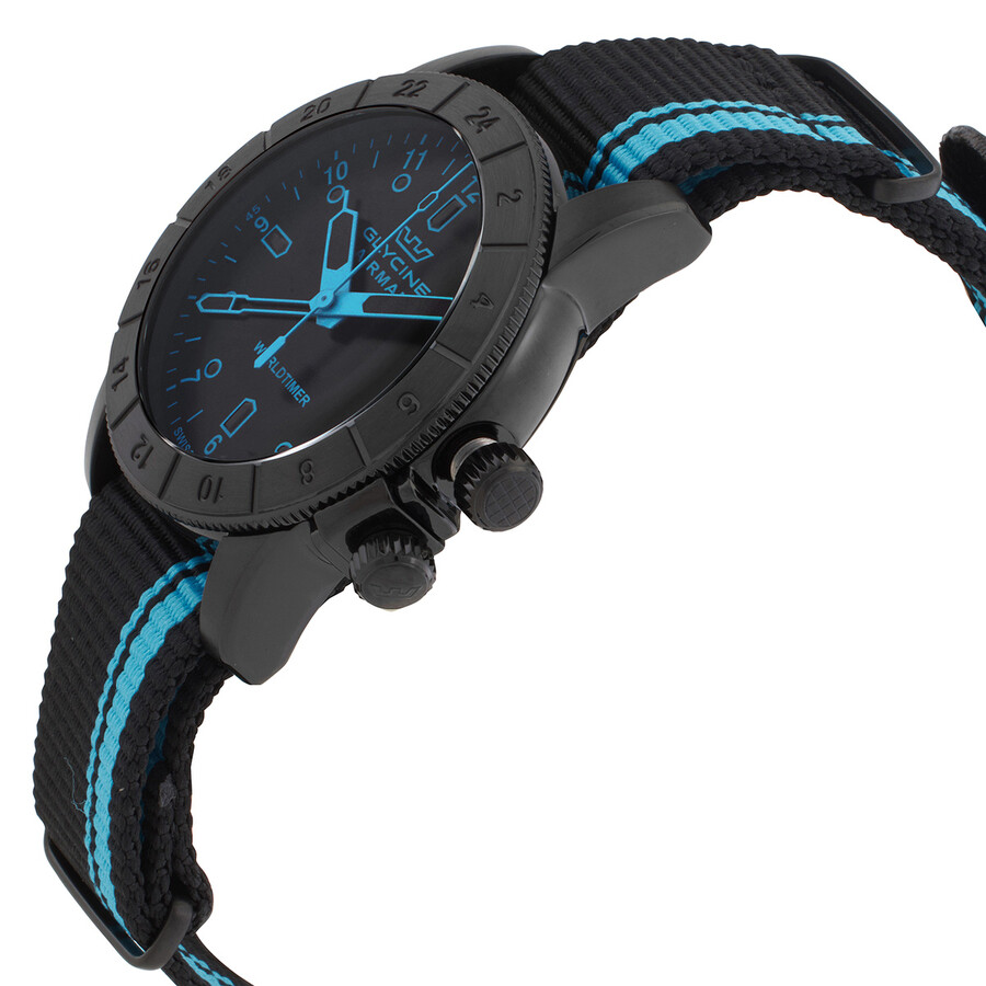 Glycine Airman Contemporary Worldtimer GMT Quartz Black Dial Men's ...