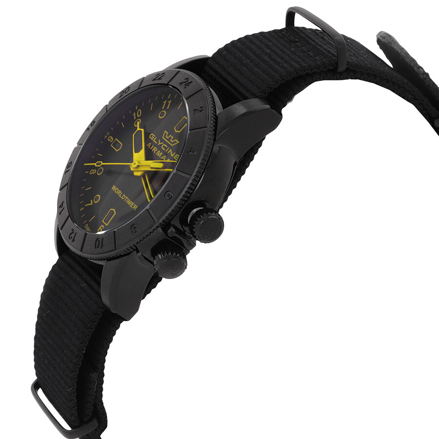 Glycine Airman Contemporary Worldtimer GMT Quartz Black Dial Men's ...