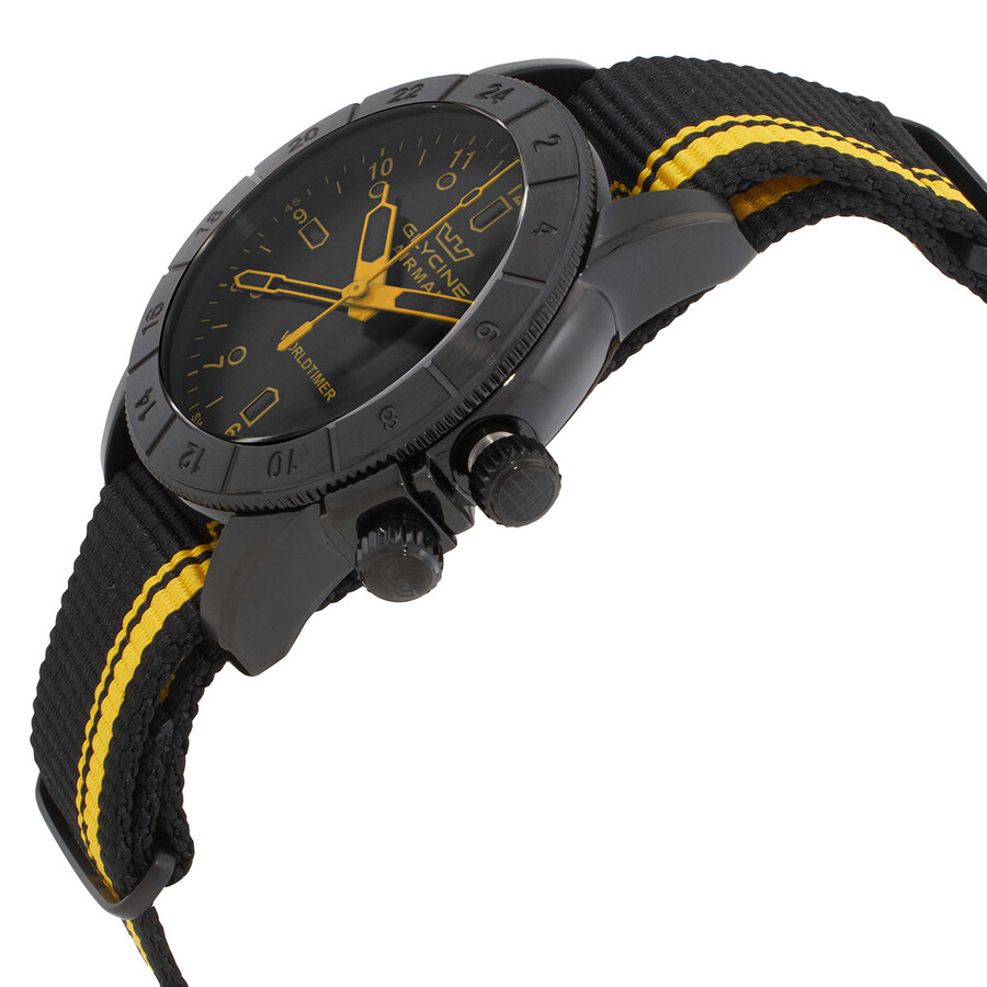 Glycine Airman Contemporary Worldtimer GMT Quartz Black Dial Men's ...