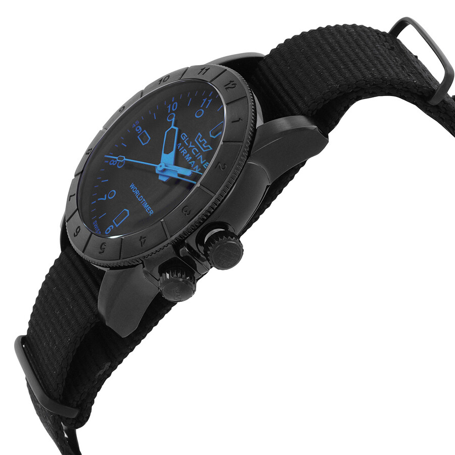 Glycine Airman Contemporary Worldtimer Quartz Black Dial Men's Watch ...