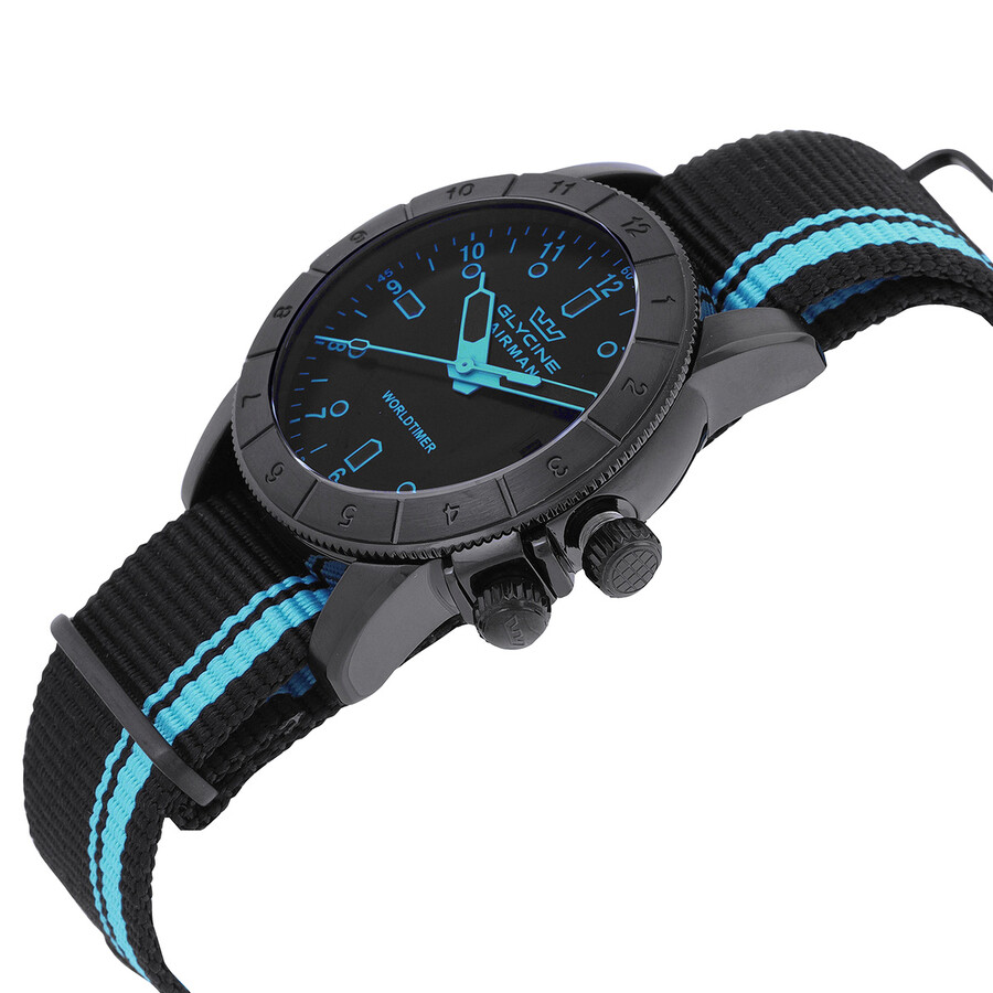 Glycine Airman Contemporary Worldtimer Quartz Black Dial Men's Watch ...
