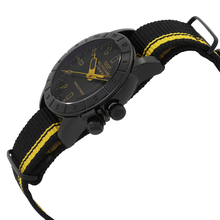 Glycine Airman Contemporary Worldtimer Quartz Black Dial Men's Watch ...