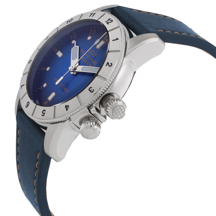 Glycine Airman Contemporary Worldtimer Quartz Blue Dial Men's Watch ...