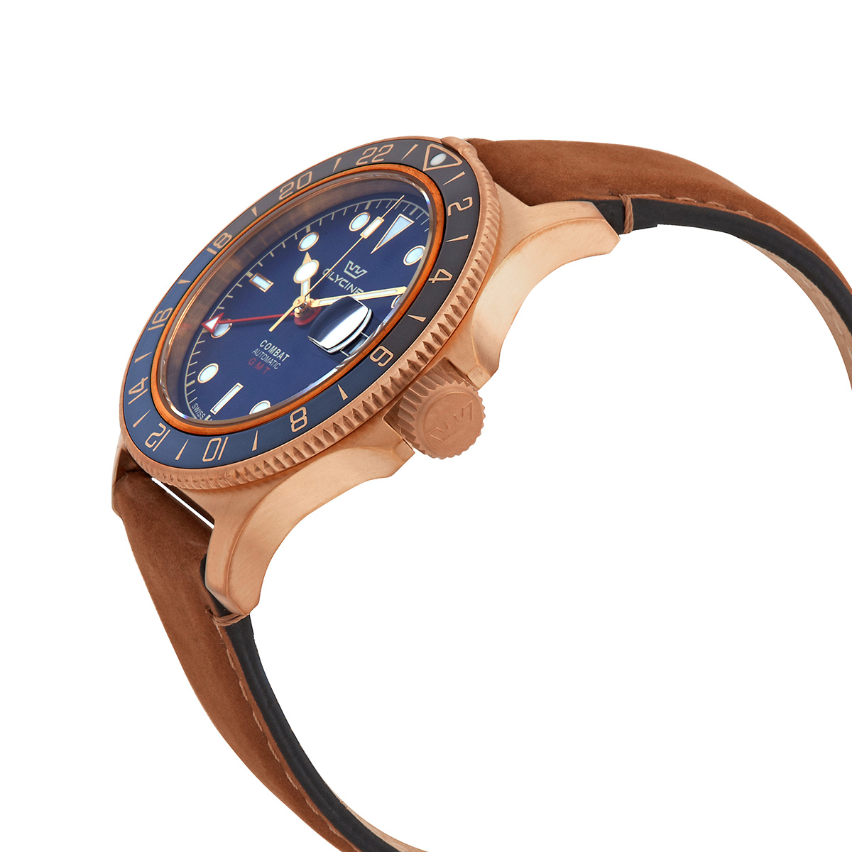 Glycine Combat Sub Sport 42 Bronze GMT Automatic Blue Dial Men's Watch ...