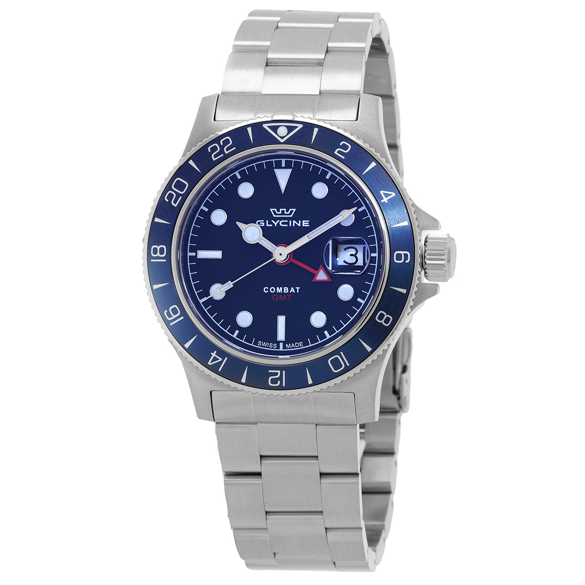 Glycine Combat Sub Sport GMT Quartz Dark Blue Dial Men's Watch GL1051 ...