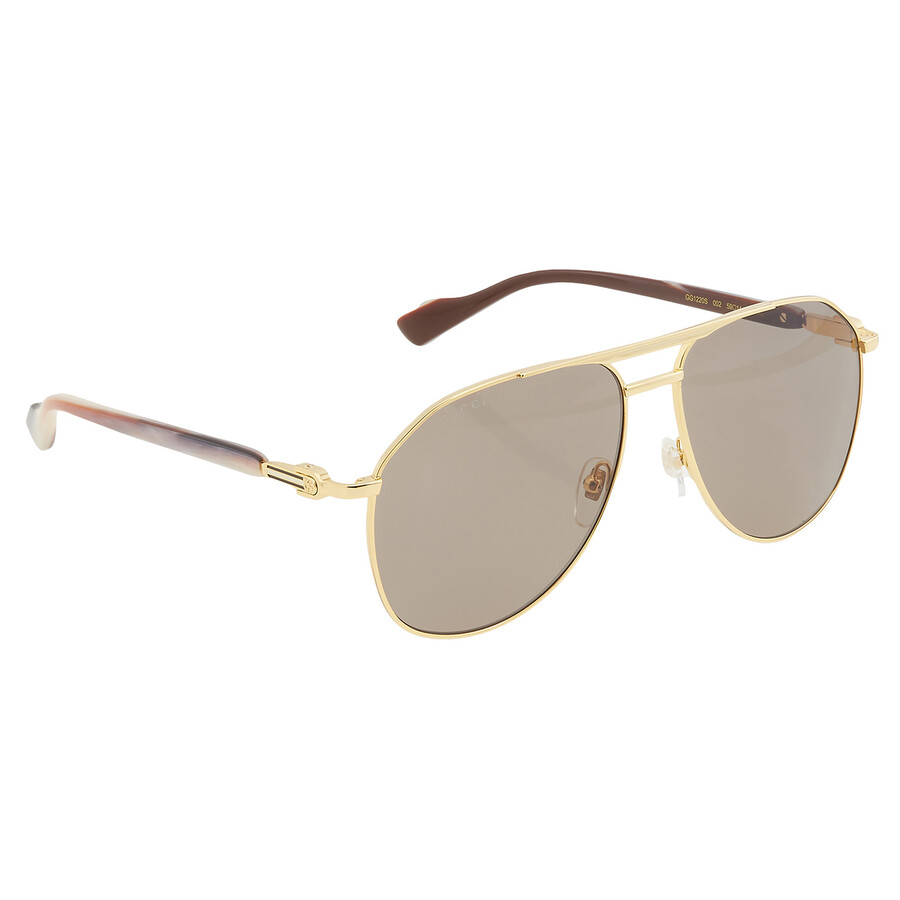Gucci Brown Pilot Unisex Sunglasses GG1220S 002 59 889652394046 ...