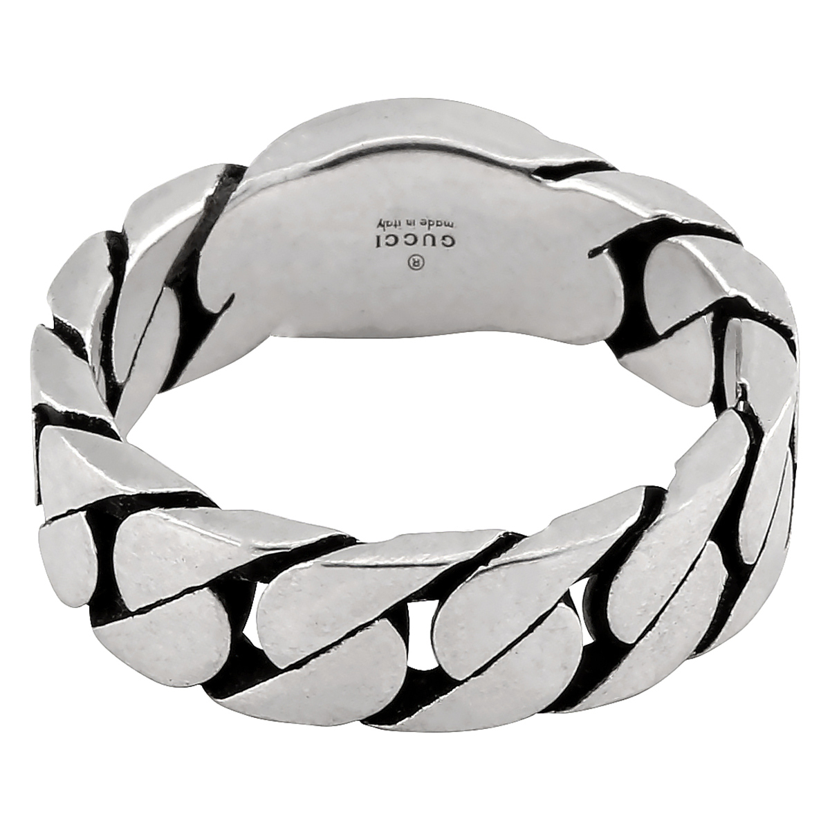 Gucci Gourmette Silver And Green Interlocking G Ring, Size 19 ...