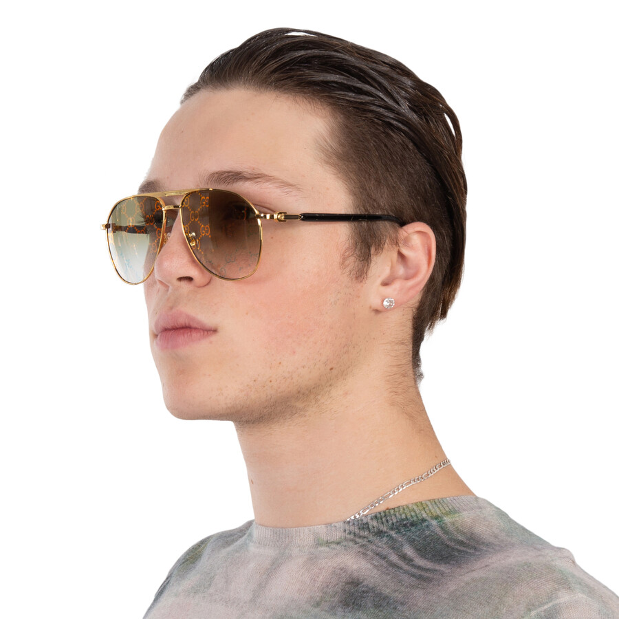 Gucci Green Logo Pilot Men's Sunglasses GG1220S 004 59 889652394398 ...