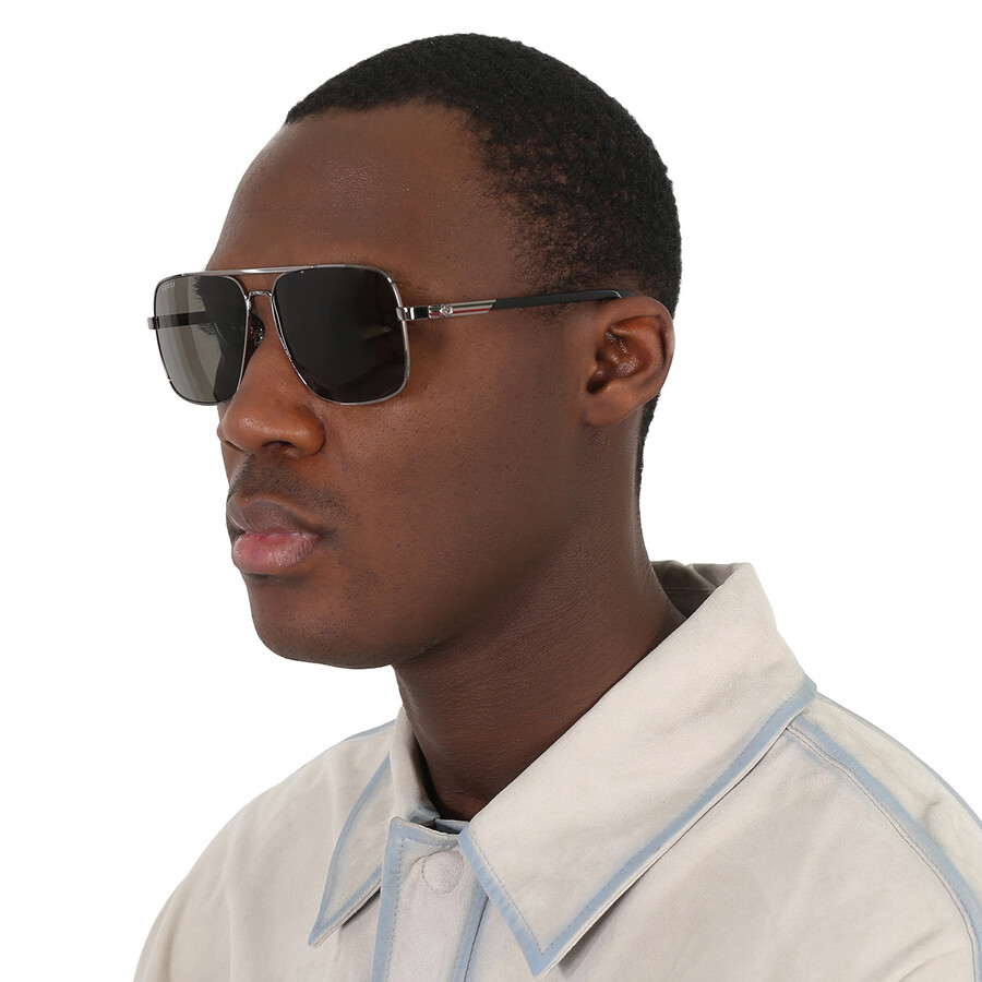 Gucci Grey Navigator Men's Sunglasses GG1289S 001 62 889652413808 ...
