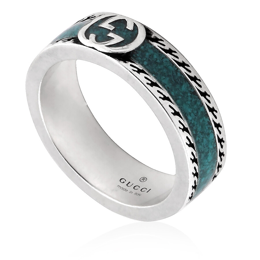 Gucci Interlocking G Sterling Silver And Turquoise Enamel Ring, Size 23 ...