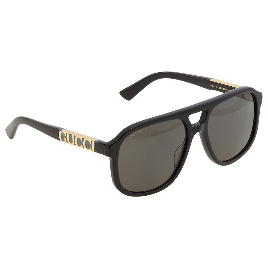 Gucci Polarized Dark Grey Pilot Unisex Sunglasses GG1188S 001 58 ...