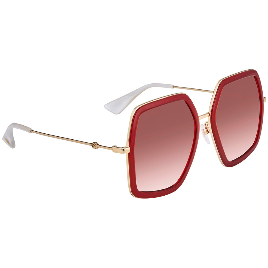 Gucci Red Hexagonal Ladies Sunglasses GG0106S01056 GG0106S 010 56 ...