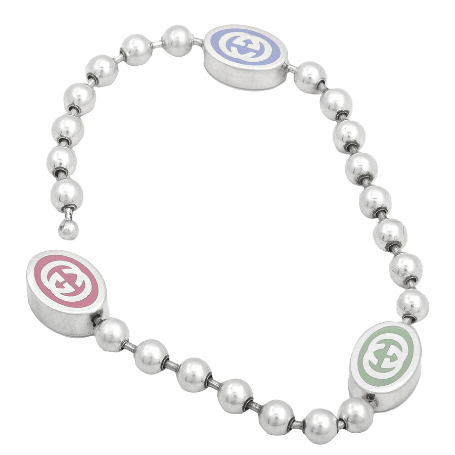 Gucci Sterling Silver And Enamel Boule Chain Interlocking G Bracelet, Size 17 YBA753442001 ...