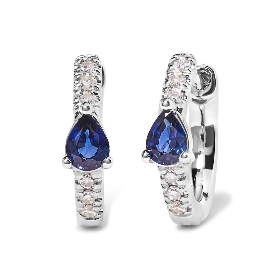 Haus Of Brilliance 10K White Gold Pear Shaped Blue Sapphire and 1/10 ...