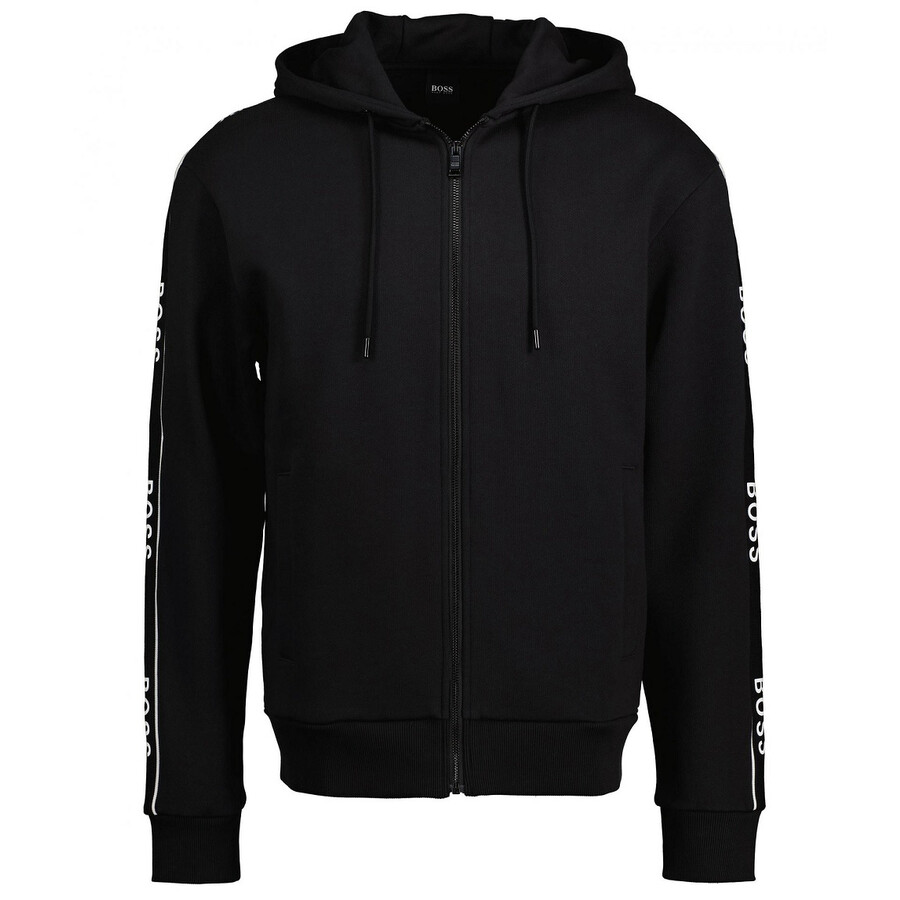 Hugo Boss Men's Black Logo Tape Sleeves Cotton-Blend Zip-Up Hoodie ...