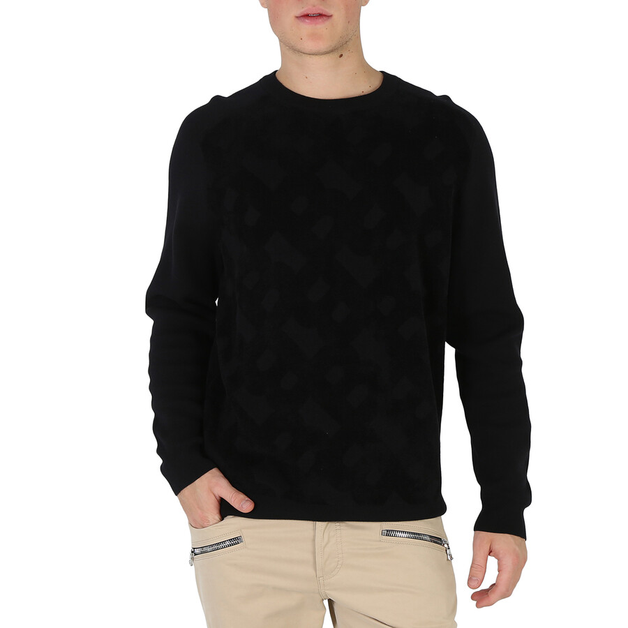 Hugo Boss Men's Black Monogram Jacquard Pattern Sweater, Size X-Large ...