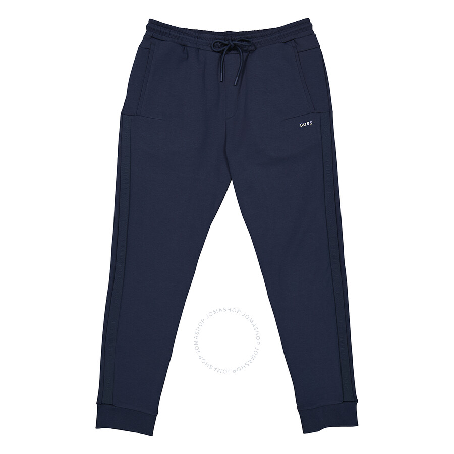 Hugo Boss Navy Tonal Logo Tape Cuffed Cotton-Blend Track Pants, Size X ...