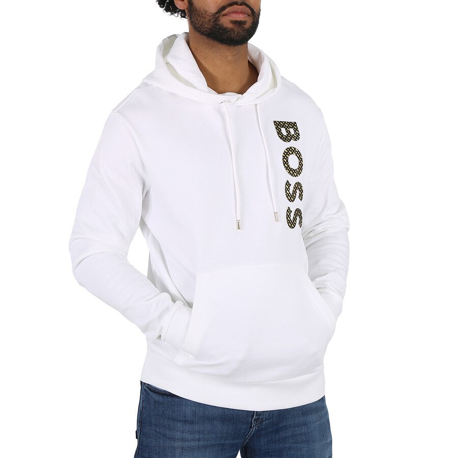 Hugo Boss White French-Terry Cotton Monogram Logo Hoodie, Size Medium ...