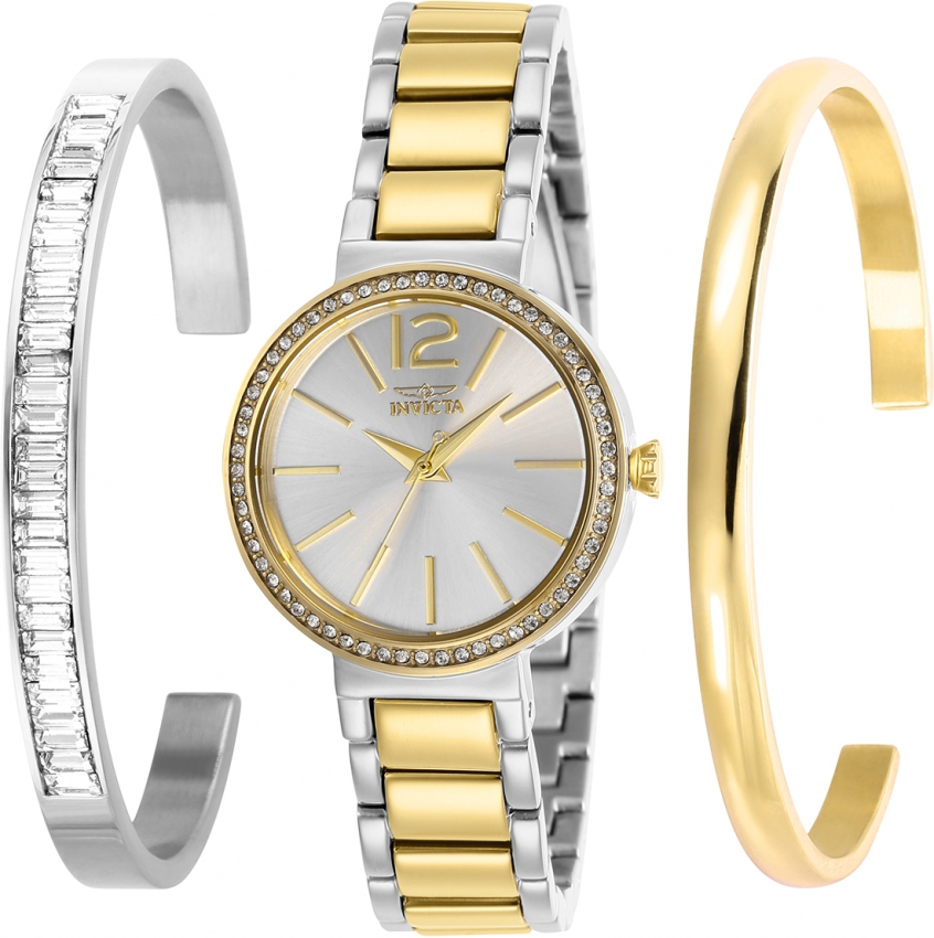 Invicta Angel Quartz Crystal Silver Dial Ladies Watch and Bangle Set ...