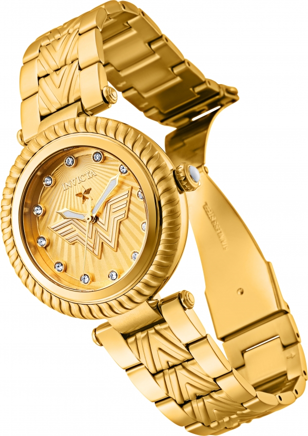 Invicta DC Comics Wonder Woman Quartz Crystal Gold Dial Ladies Watch ...