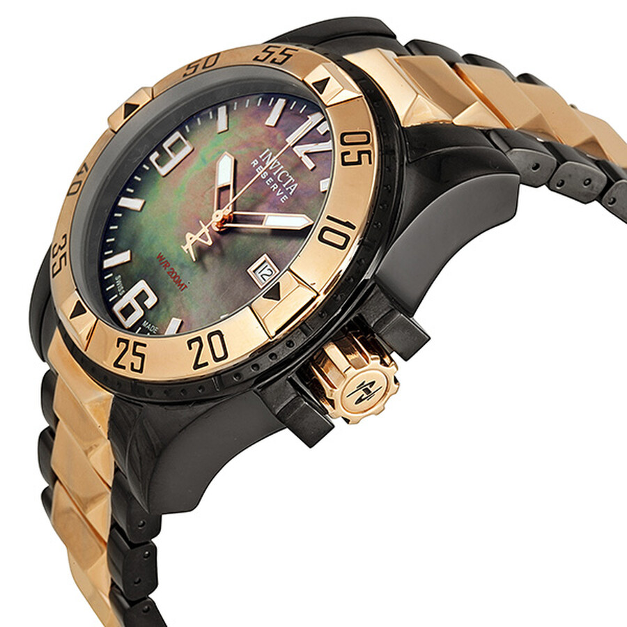 Invicta Excursion Black Pearl Dial Rose Gold-tone Stainless Steel Men's ...