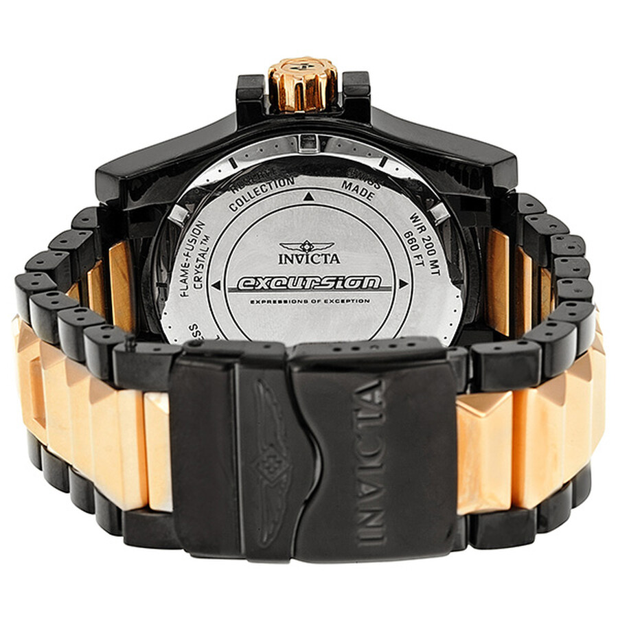 Invicta Excursion Black Pearl Dial Rose Gold-tone Stainless Steel Men's ...
