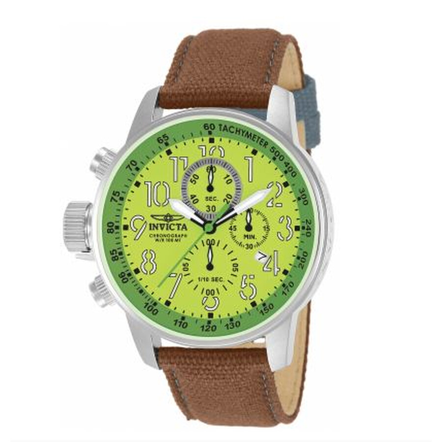 Invicta Force Lefty Crown Chronograph Green Dial Brown Fabric Men's ...