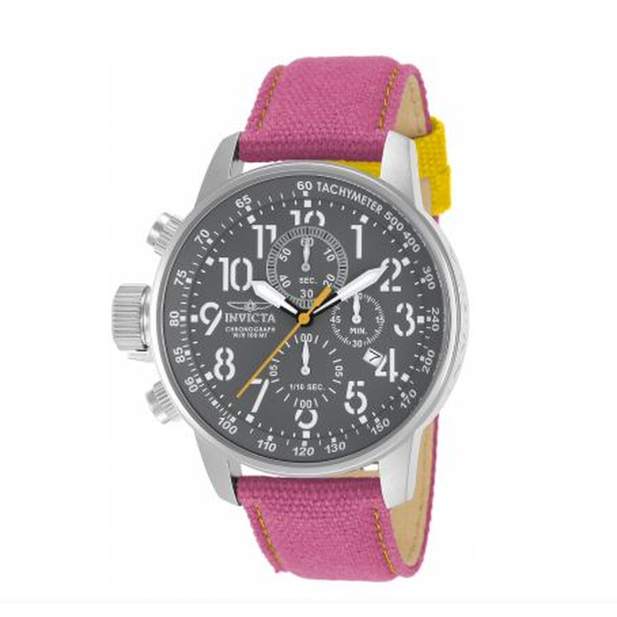 Invicta Force Lefty Crown Chronograph Grey Dial Fuschia Fabric Unisex ...