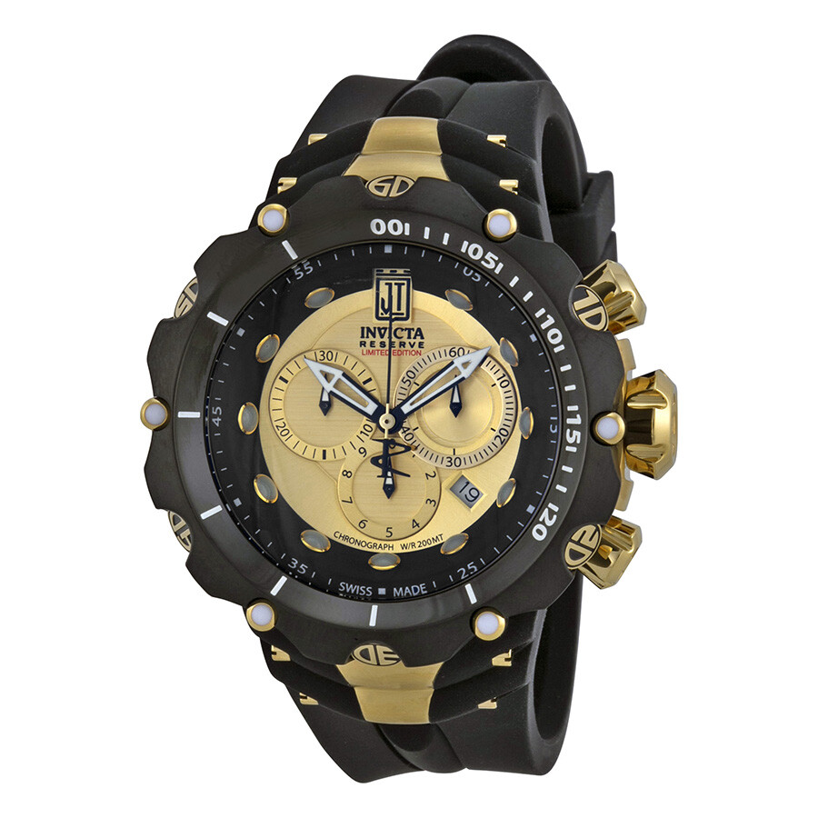 Invicta Jason Taylor Chronograph Gold-tone Dial Black PVD Polyurethane ...