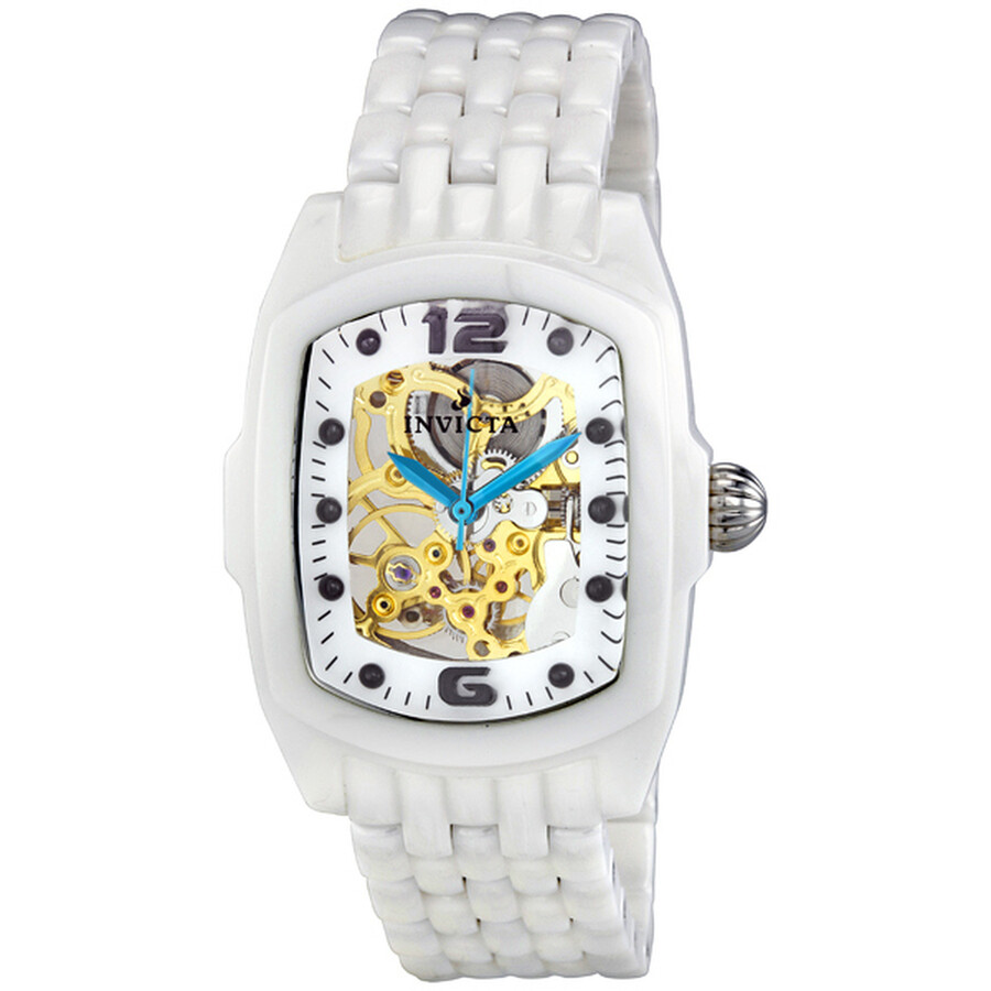 Invicta Lupah Collection Skeleton Dial White Ceramic Bracelet Womens ...