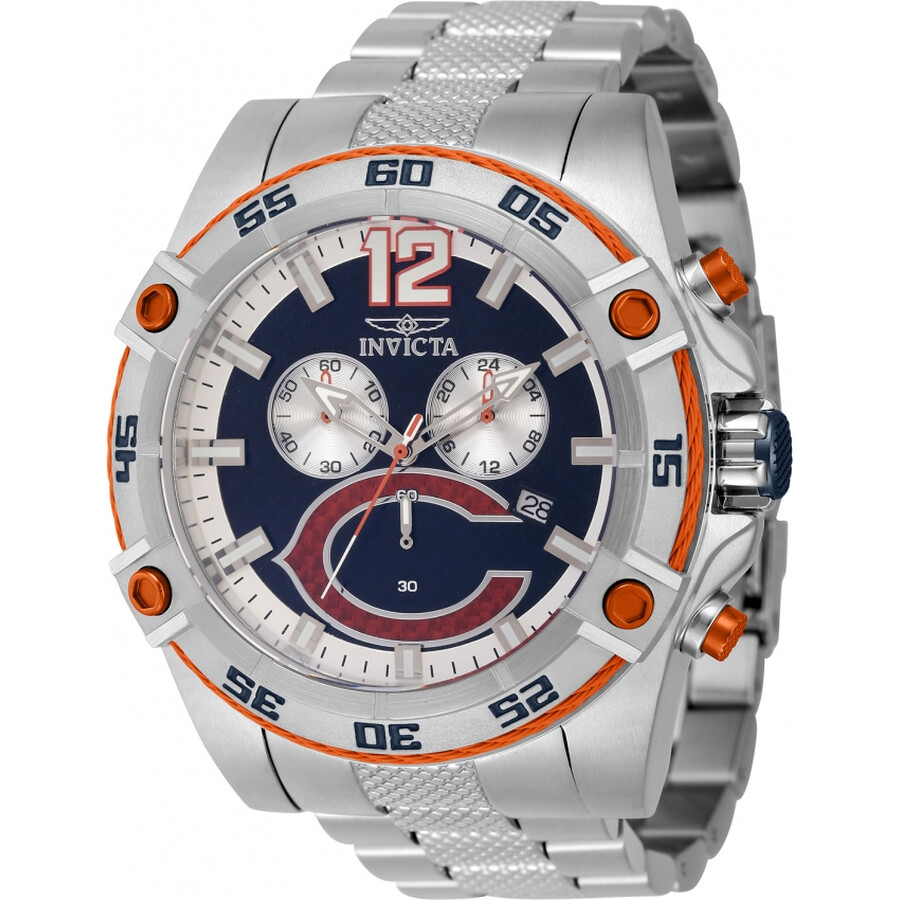 Invicta Nfl Chicago Bears Chronograph GMT Quartz Silver Dial Men's ...
